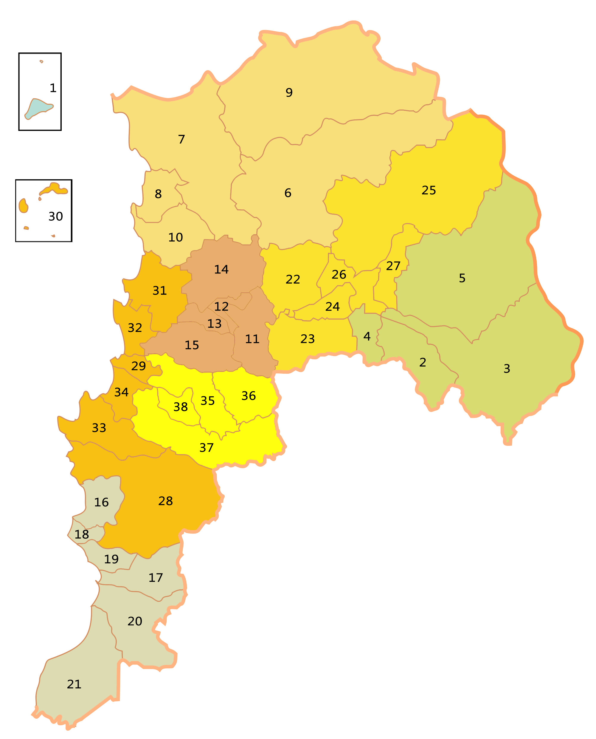 How many provinces are there in the central Chilean region of Valparaíso?